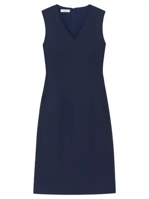 Lafayette 148 New York Wool Stretch V-Neck Sheath Dress Blue