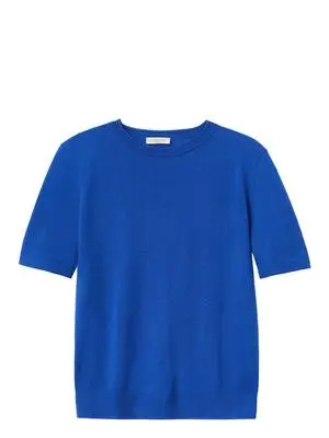 Lafayette 148 New York Fine Cashmere Short Sleeve Crewneck Sweater - Galaxy Blue