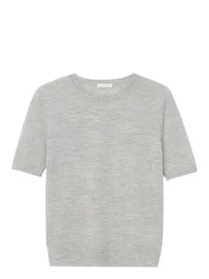 Lafayette 148 New York Fine Cashmere Short Sleeve Crewneck Sweater - Grey Heather