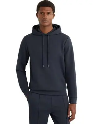 REISS Premium Interlock-jersey Hoodie - Airforce Blue