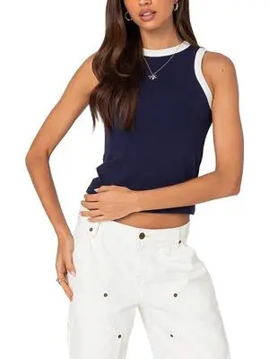 EDIKTED Tammy Contrast Tank Top - Navy