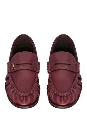 Saint Laurent Le Loafer Penny Slippers - Dark Ruby Smooth Leather