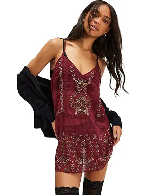Free People Starstruck Mini Slip Pomegranate Combo