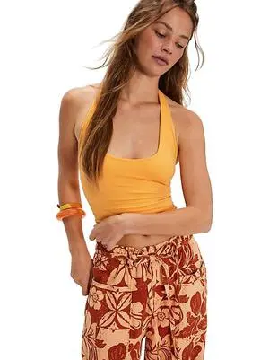 Free People Clean Lines Halter Cami Malibu Orange