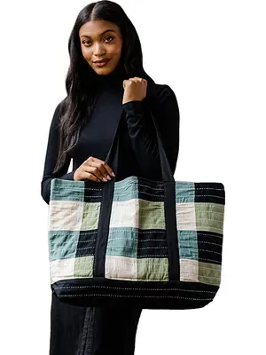 ANCHAL Checkered Tote - Sage