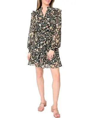 GIBSONLOOK Daphne Long Sleeve Mini Dress - Black Multi Floral