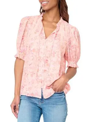GIBSONLOOK Floral Lace Trim Button-up Shirt - Blush Watercolor