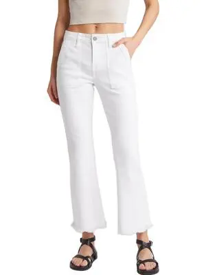 HIDDEN JEANS Raw Step Hem Wide Leg Cargo Jeans - White
