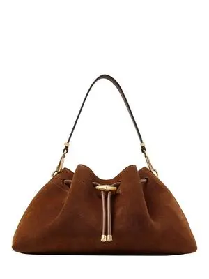 JIMMY CHOO Cinch Medium Suede Shoulder Bag - Tan/gold