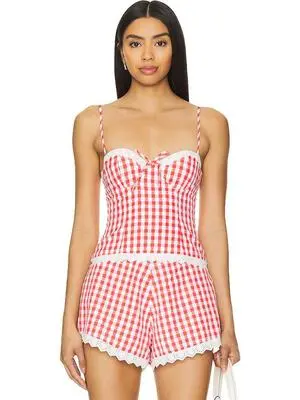 Majorelle Peggy Bustier Top - Red & White Check