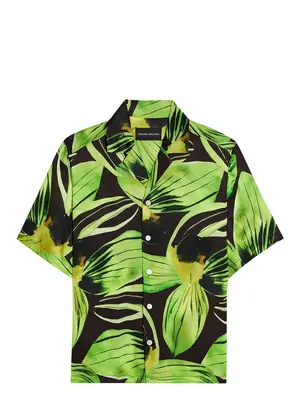 LOUISA BALLOU Printed Silk Shirt - Lime Green