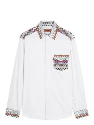 Missoni Crochet Knittrimmed Pinstriped Cottonpoplin Shirt - Off-white
