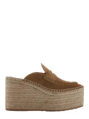 GIANVITO ROSSI Suede Platform Espadrille Mules Tan