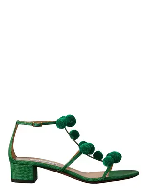 AQUAZZURA Fiesta 35 Pompom-embellished Raffia Sandals - Green