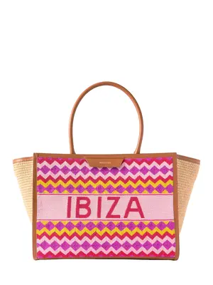 AQUAZZURA Ibiza Raffia Tote Bag - Pink