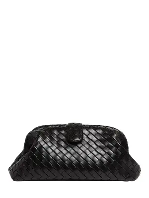 Bottega Veneta Maxi Lauren 1980 Leather Clutch Bag 1019 Black-m Bras