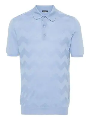 Kiton Chevron-detail Fine Ribbed Polo Shirt - Blue