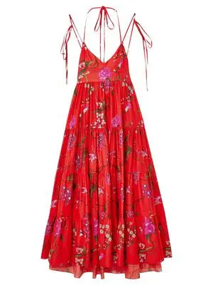 Erdem Floral-print Cotton-poplin Maxi Dress - Red
