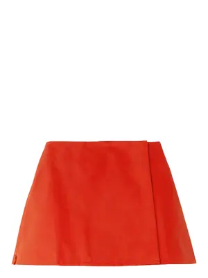 TOLU COKER Tolu Coker Pleated Coated-Cotton Mini Wrap Skirt