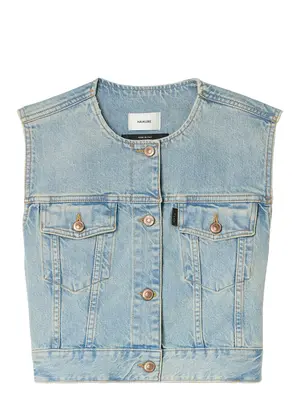 HAIKURE Judy Cropped Denim Vest - Blue