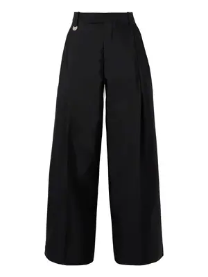Burberry Pleated Wool And Silk-blend Twill Wide-leg Trousers - Black