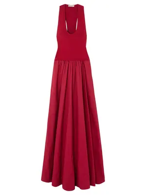 ST. AGNI Ribbed-knit And Poplin Maxi Dress - Red