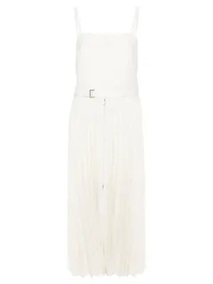 Sacai Pinstriped Pleated Maxi Dress - White