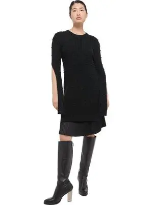 Helmut Lang Helmut Lang Embellished Ribbed Knit Sweater Dress Black