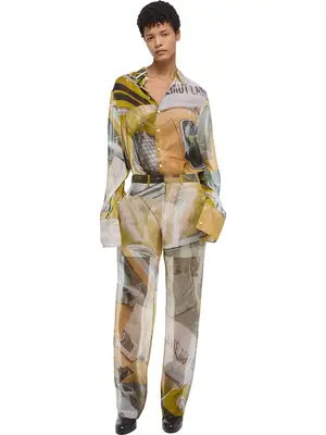 Helmut Lang Printed Silk Car Trouser - Yellow Car Print