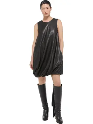 Helmut Lang Leather Bubble Mini Dress - Black