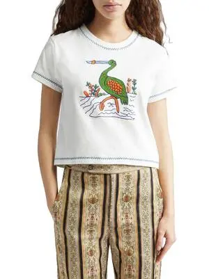 BODE Embroidered Heron T-shirt - Cream