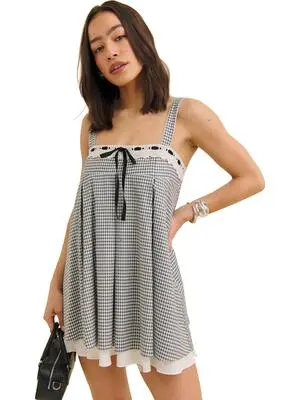 REFORMATION Shai Mini Dress - Slate Check