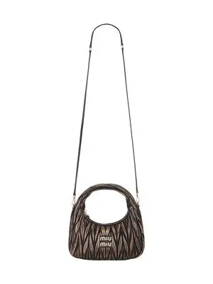 Miu Miu Miu Miu Raffia Hobo Bag With Logo Detail Caffe