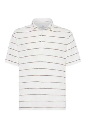BRUNELLO CUCINELLI Striped Linen-cotton Polo Shirt