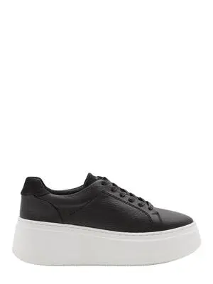 REISS Connie Leather Platform Trainers - Black