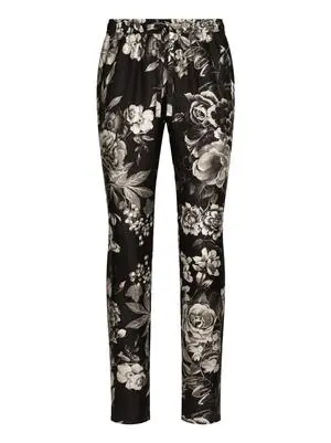 Dolce & Gabbana Floral-print Silk Track Pants - Black