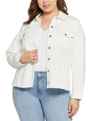 NYDJ Frayed Hem Denim Trucker Jacket - Optic White