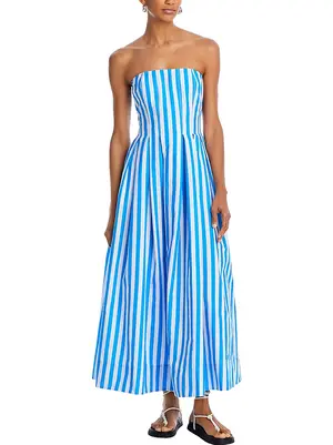 Aqua Aqua Strapless Striped Maxi Dress Blue/white