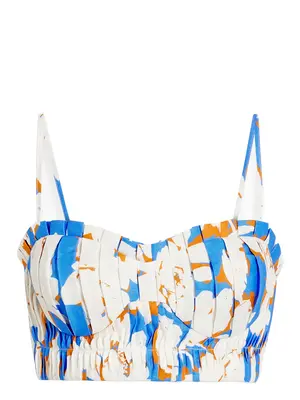 NICHOLAS Floral-print Linen Bustier Top - Azure