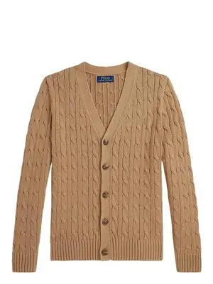 Ralph Lauren Cable-knit Cotton V-neck Cardigan - Camel Heather