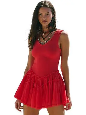 Free People Izi Drop-Waist Mini Dress Poppy Red
