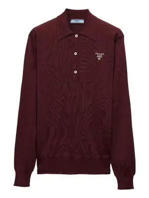 Prada Long-sleeved Silk Polo Shirt - Amaranth Red/maize Yellow