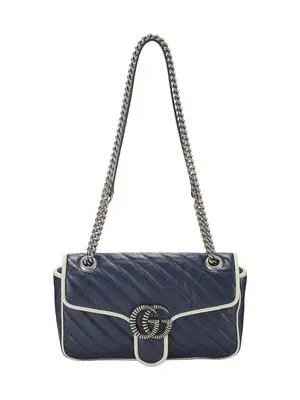 Gucci Leather Torchon Gg Marmont Shoulder Bag - Navy