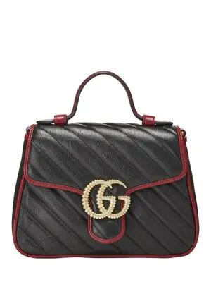 Gucci Leather Gg Marmont Top Handle Bag - Black
