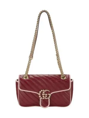Gucci Leather Torchon Gg Marmont Shoulder Bag - Red