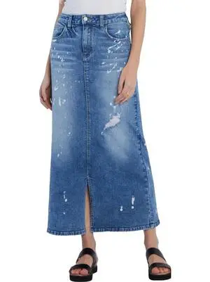 WASH LAB DENIM Distressed Maxi Skirt - Beloved Blue