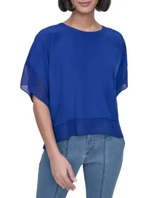 Dkny DKNY Mixed Media Top Atlantic Blue