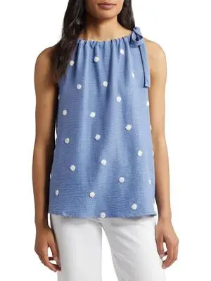 Loveappella Tie Shoulder Sleeveless Top - Chambray
