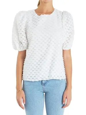 English Factory Textured Puff Sleeve Top - White