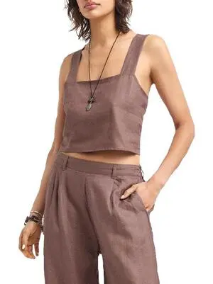 Vitamin A® Tallows Crop Linen Cover-up Top - Mocha Brown